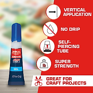 Loctite Super Glue Gel Tube, Clear Superglue for Plastic, Wood, Metal, Crafts, & Repair, Cyanoacrylate Adhesive Instant Glue, Quick Dry - 0.7 fl oz Tube, Pack of 2