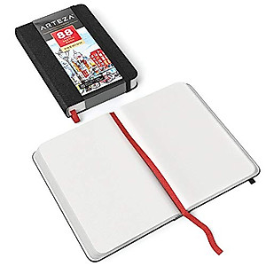 Arteza Small Sketch Book Pack of 2, 3.5 x 5.5 Inches Drawing Pad, 88-Page Pocket Sketch Pads with 118lb Paper, Bookmark Ribbon, Inner Pocket, and Elastic Strap, Drawing Book for Dry Media