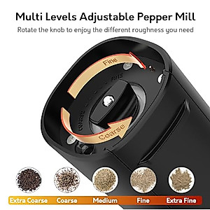 Syaws Electric Pepper and Salt Grinder 1 Pack,Battery Powered Pepper Grinders,Automatic Pepper Mill with LED Light,Adjustable Coarseness One-Hand Operation(Single Black-Battery Operated)