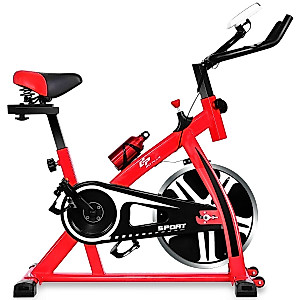 Toolsempire Exercise Bike Indoor Cycling Bike, Workout Bike Spinning Bicycle with Comfortable Seat Cushion, LCD Display & Bottle Holder, Fitness Equipment Stationary Bikes for Home (Red)