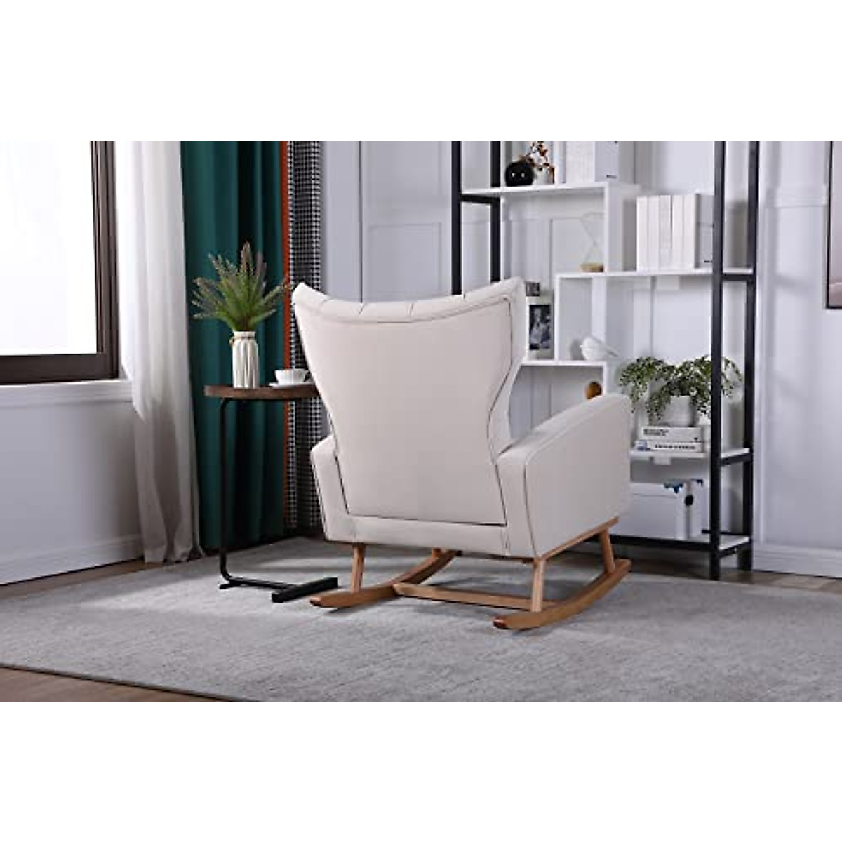 Ergonomic Nursery Rocking Chair-High Back Rocking Chair Comfortable Rocker with Fabric Padded Seat,Perfect for Living Room, Bedroom, Baby Room, and Balcony,Beige