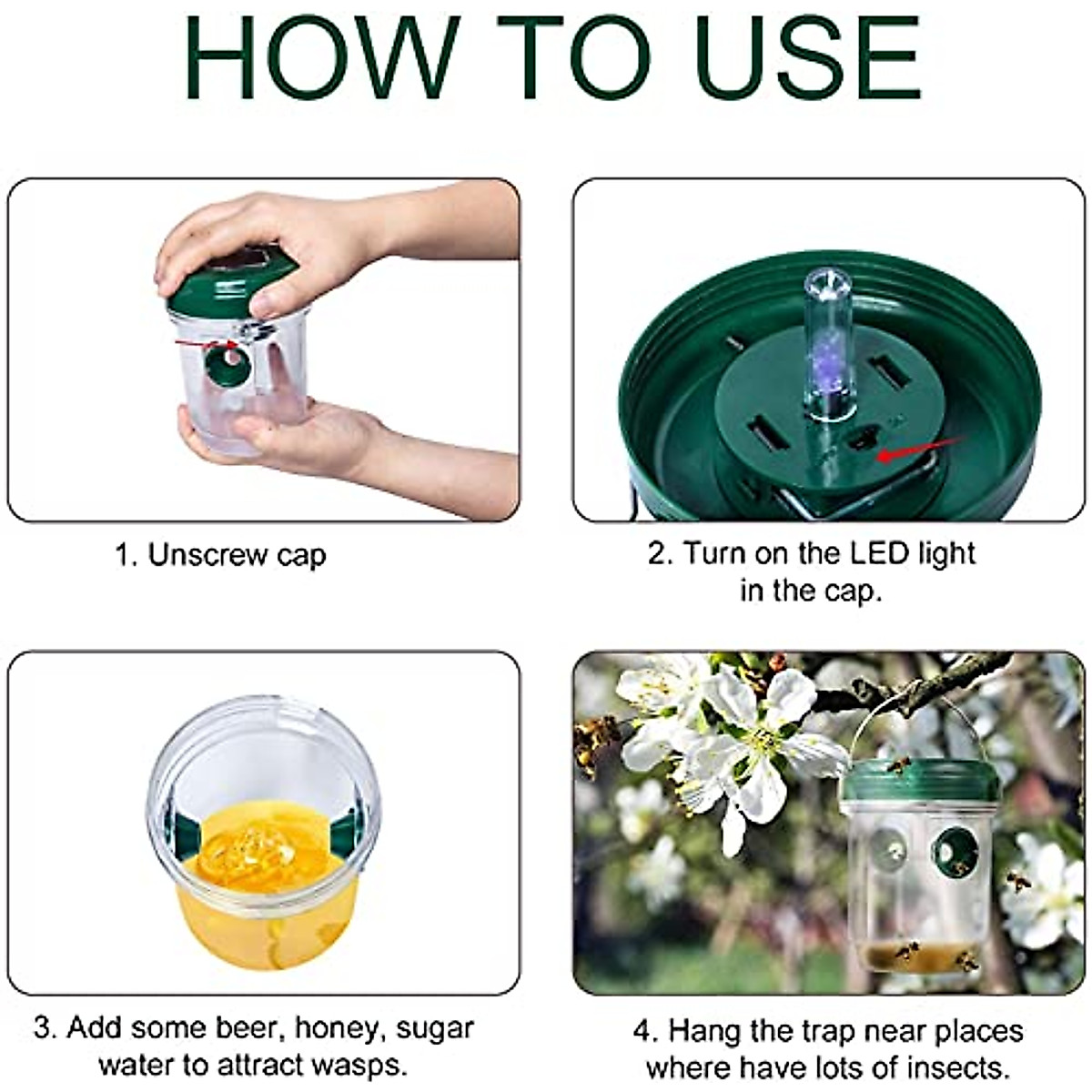 2 Pack Wasp Traps Outdoor, Wasp Bee Catcher for Outside, Yellow Jacket Killer, Hornets Trap for Garden