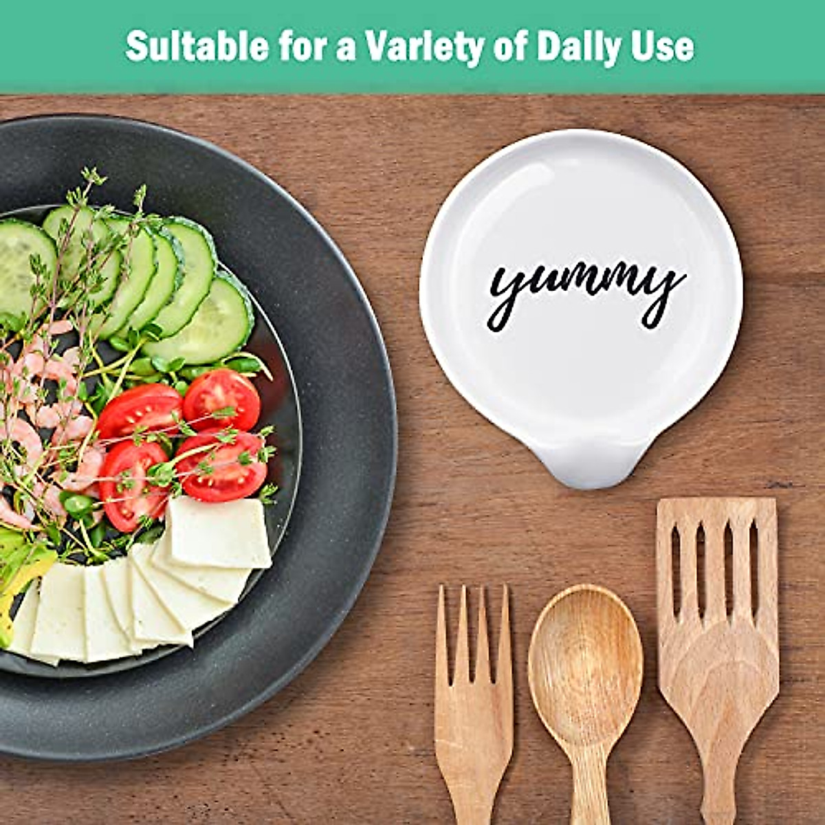 Large Spoon Rest for Stove Top & Kitchen Counter - Ceramic Utensil Rest White 5 Inch Oversized Spoon Holder - Farmhouse Home Décor for Coffee Cup & Tea Spoon, Cooking, Utensil, Ladle Rest, Yummy