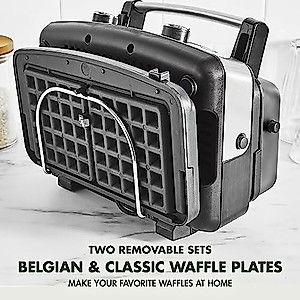 GreenPan Elite 2-Square Belgian & Classic Waffle Iron, Healthy Ceramic Nonstick Aluminum Dishwasher Safe Plates, Adjustable Shade/Crunch Controls, Wont Overflow, Easy Cleanup Breakfast, Black