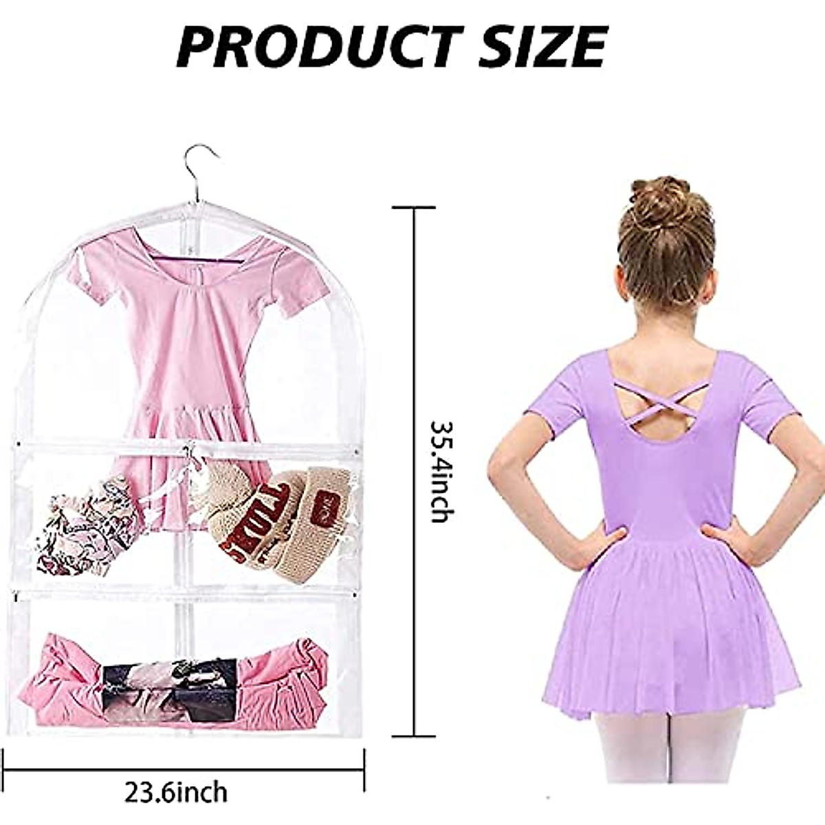 Clear Kids Dance Costume Garment Bag,3 Pack Garment Bags for Hanging Clothes,Garment Bag for Travel Storage,Dress Up Storage Bag for Children Girls