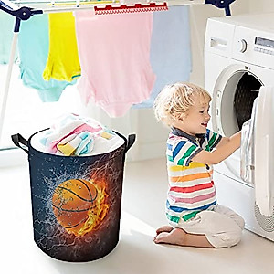 Basketball Laundry Hamper Fire Water Ball Kids Laundry Basket Sports Dirty Clothes Storage Basket Collapsible Waterproof Toy Organizer for Boys Bedrooms