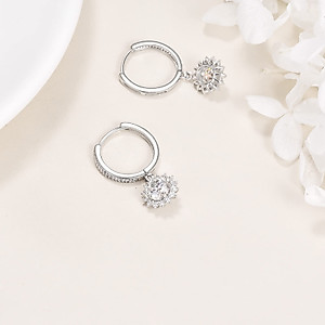 WTYIM 18K White Gold Moissanite Huggie Hoop Earrings for Women 925 Sterling Silver Moissanite Hoop Dangle Earrings Sunflower Simulated Diamond Moissanite Earrings