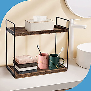 FUFUBAY 2 Tier Bathroom Countertop Organizer,Countertop Organizer,Bathroom Shelves, Counter Standing Rack,Countertop Storage Shelf,Bathroom Sink Shelf,Organizer for Cosmetics(Dark Brown)