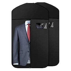 Vodiver Premium Oxford Fabric Garment Bag Hanging Clothes Travel Suit Bag with Clear Window for Suits, Coats, T-Shirts, Jackets. (Black, 40-inch-2 packs)