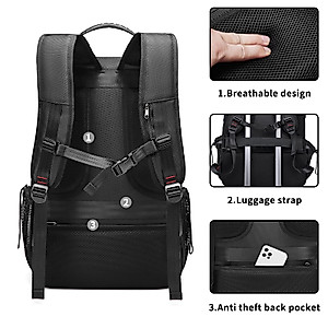 SSWEISIKER Large 65L Travel Laptop Backpack for Men, Waterproof Carry on Bags on Flight Approved with USB Charging Port, Computer Backpack Fit 17 Inch Laptops,Black