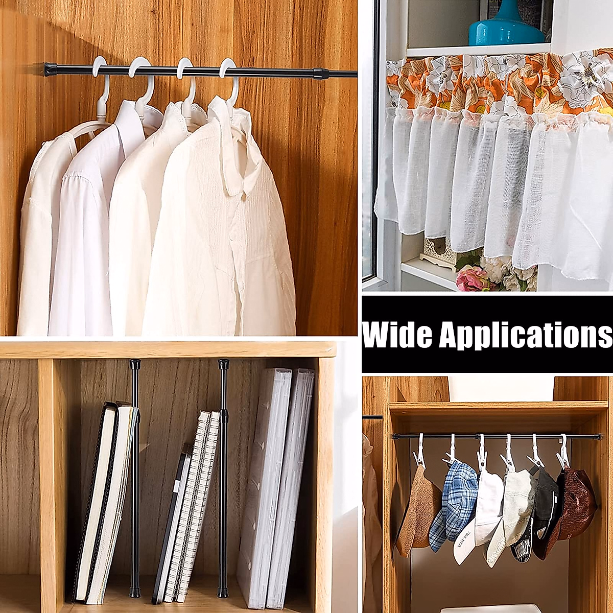 KUANVE 6 Pcs Window Security Bars, Adjustable Sliding Glass Door Bar Sliding Door Security Bar Window Safety Lock Bar with Rubber Tips for Children Home, Extends from 15.8-27.6 Inch, Black & White