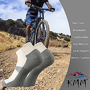 KMM Men's Merino Wool No Show Ankle Socks with Cushion Low Tab Summer for Outdoor Hiking Golf Loafer Sneaker Trail Running(White L)