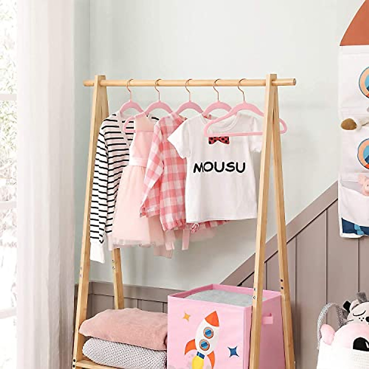 TIMMY Baby Velvet Hangers Non-Slip Baby Clothes Hangers, 11.8” Inch 50 Pack Space Saving Childrens Hangers -360° Swivel Rose Gold Hook, Strong & Durable Infant/Toddler Pink Hangers