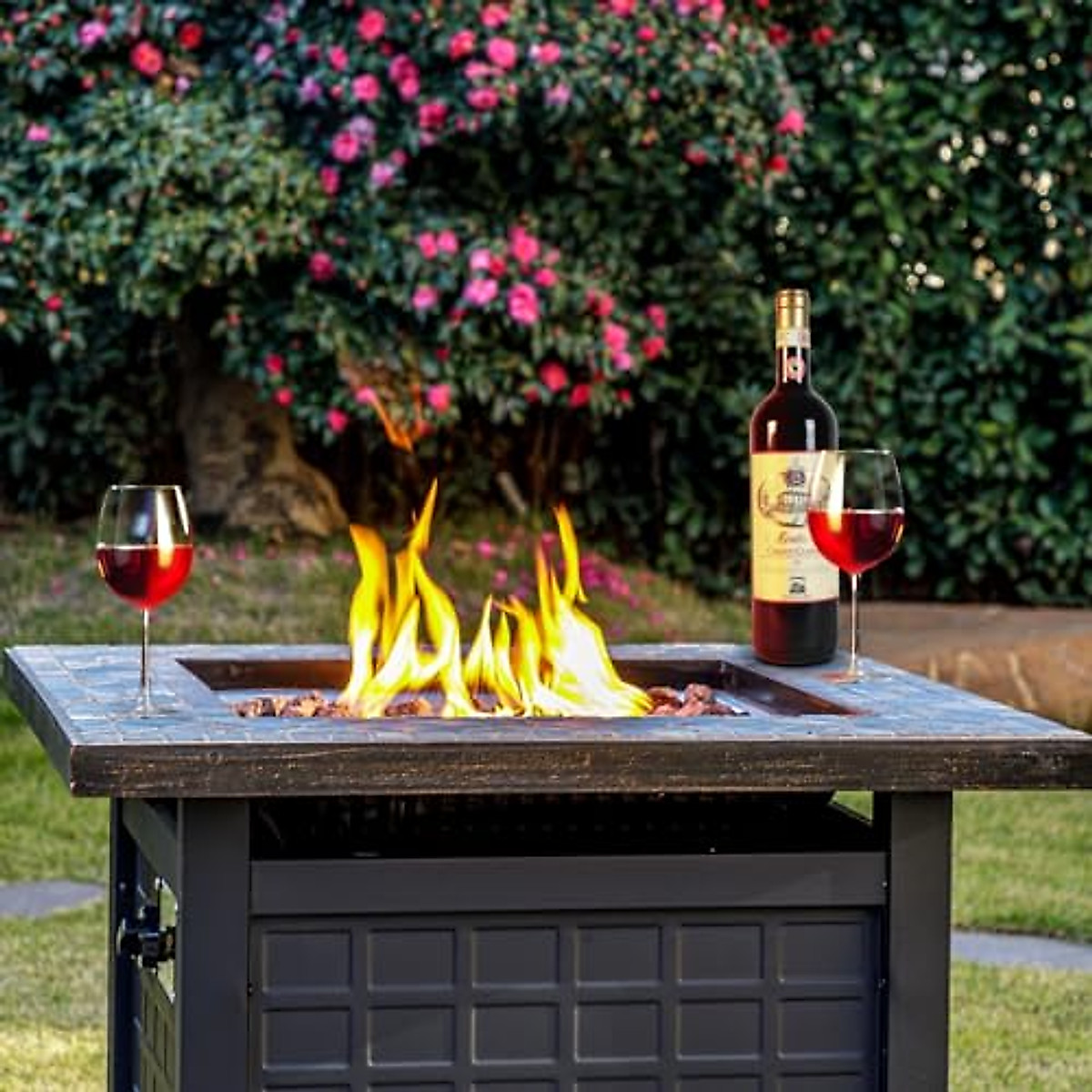 OutVue 30 inch Real Slate Propane Fire Pit Table, Gas Fire Pits for Outside Patio,50000 BTU Propane Fire Pits with Lid &Lava Rocks,Firepit for Garden,Yard