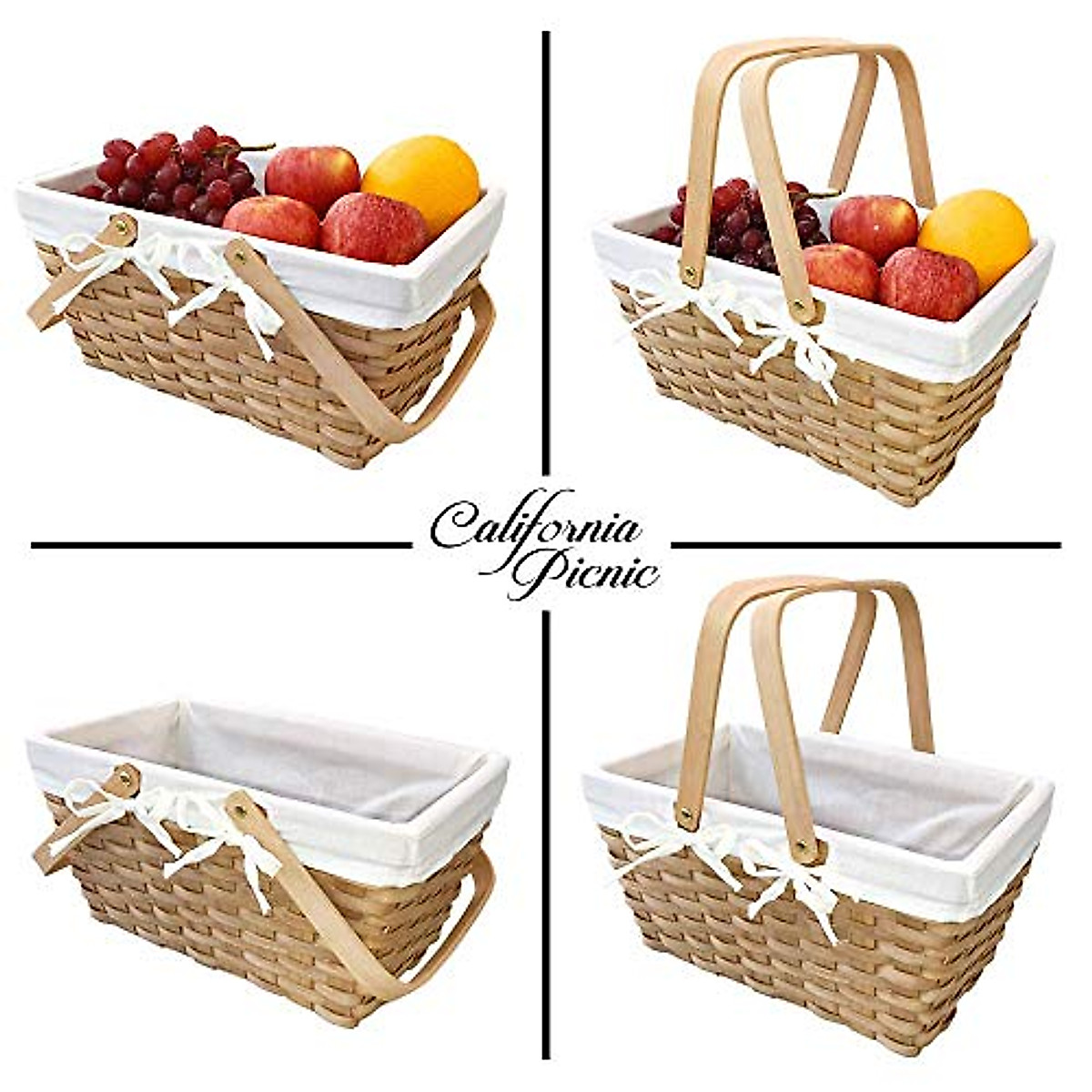 Picnic Basket Natural Woven Woodchip with Double Folding Handles | Easter Basket | Storage of Plastic Easter Eggs and Easter Candy | Organizer Blanket Storage | Bath Toy and Kids Toy Storage