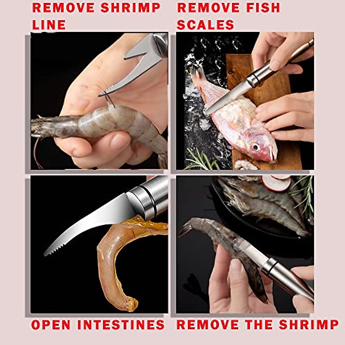 (6PCS) 5 in 1 Multifunctional Shrimp Line Fish Maw Knife, Stainless Steel Shrimp Peeler and deveiner tool, fish scaler remover, double-headed Multipurpose Shrimp Cleaner Knife for Home Kitchen