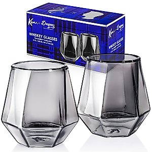 Dragon Glassware x Barbie Whiskey Glasses, Ken 60th Anniversary Edition, Smoked Metallic Double Wall Insulated Bourbon Barware, Unique Drinkware Gift for Men, 8oz Capacity, Set of 2