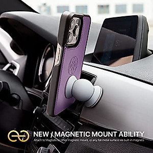 Dreem Fibonacci 2-in-1 Wallet Case for Apple iPhone 14 Pro - Luxury Vegan Leather, Magnetic Detachable Shockproof Phone Case, RFID Card Protection, Magsafe Compatible - Purple