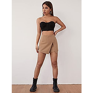 Floerns Women's Solid High Waist Skort Asymmetrical Split Hem Short Skirt Camel M
