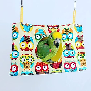 Bird Nest House Bird Bed, Bird Hut Hideaway for Cage, Plush Fluffy Shed Hut Hanging Hammock Finch Cage Sleeping Bed Snuggle Tent for Budgies, Lovebird, Parrot, Parakeets, Cockatiels (Owl, Large)