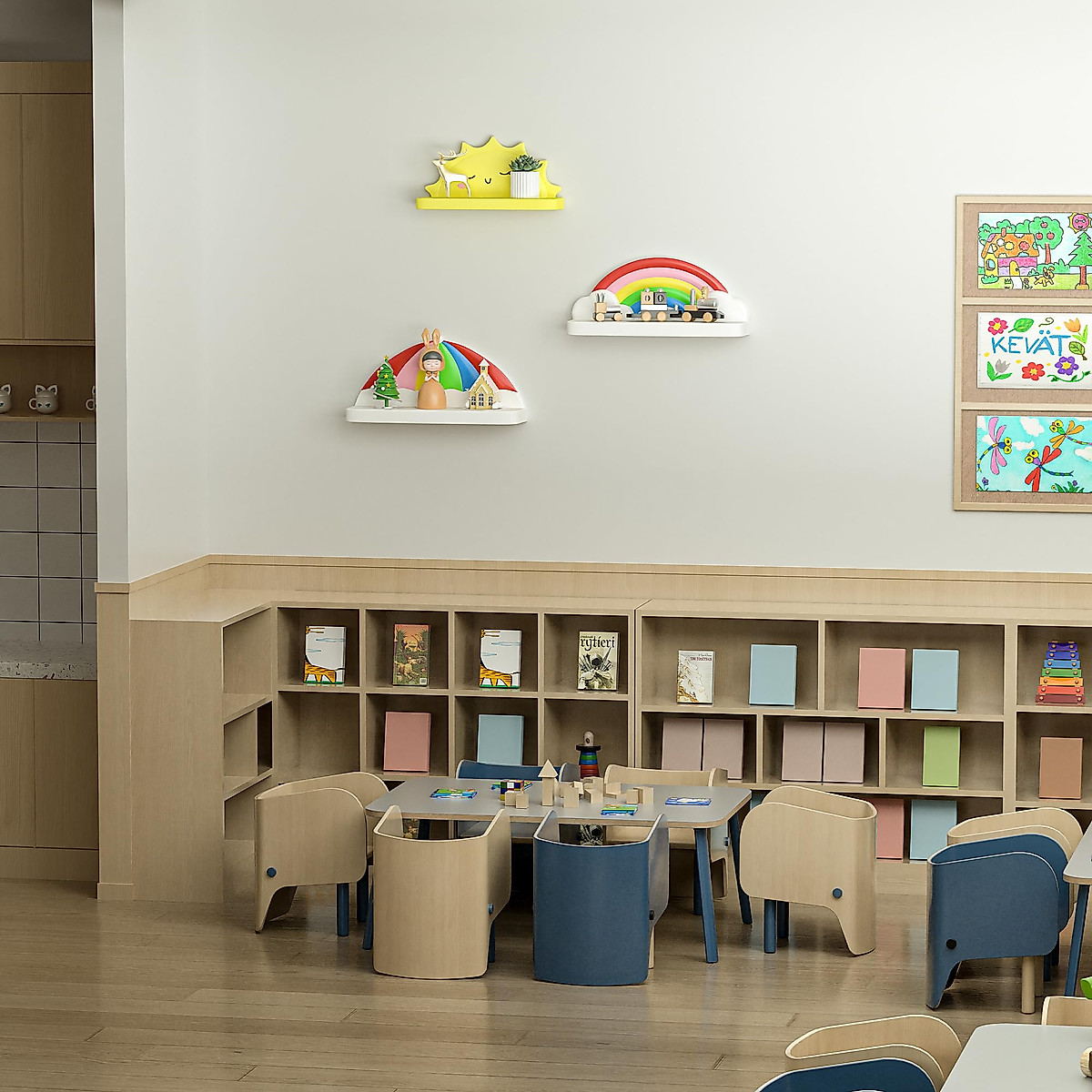 Veluckin Floating Shelves for Kids Room Nursery Wall Decor Display Compact Style for Livingroom Bedroom Bathroom，3 Pack，C1