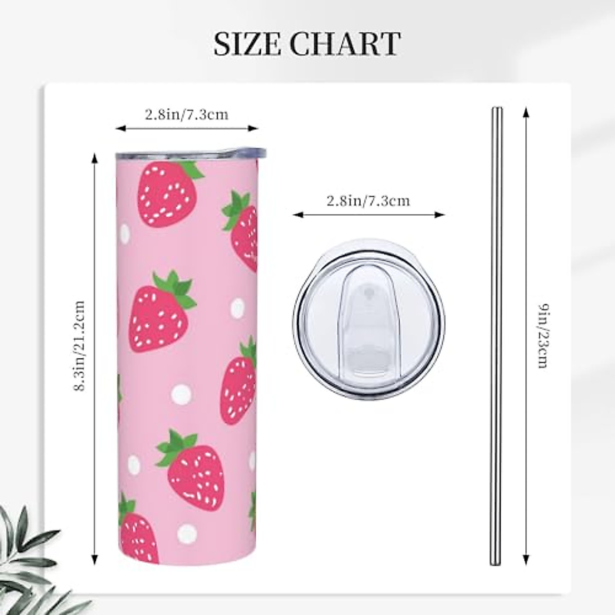 Tangopi Pink Strawberry Pattern 20 oz Tumbler with Lid and Straw Insulated Travel Coffee Mug Reusable Spill Proof Coffee Cups Stainless Steel Water Bottle for Hot and Cold Drinks