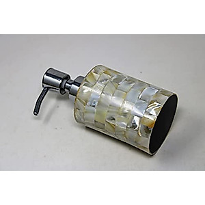 Mother of Pearl Bathroom Accessories Set Farmhouse Bathroom Décor Gift Set for Counter Top Décor, Apartment Essentials Restroom Bathroom Counter Top Accessory Set (Soap Dispenser-Round)