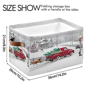 Christmas Tree Red Truck Basket Decor Winter Snowflake Candy Storage Bin Basket for Shelf Closet Foldable Fabric Storage Box Cube with Handles Kids Toys Clothes Organizer Basket for Nursery Bedroom