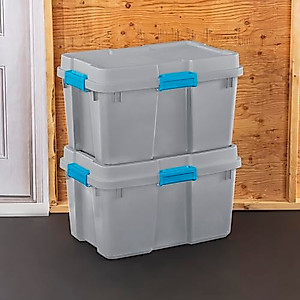 Sterilite 30 Gal Gasket Tote, Heavy Duty Stackable Storage Bin with Latching Lid, Plastic Container to Organize Basement, Gray Base and Lid, 3-Pack