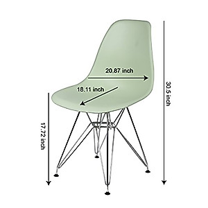 GIA Contemporary Armless Dining Chair with Chrome Metal Legs, Set of 2, Green