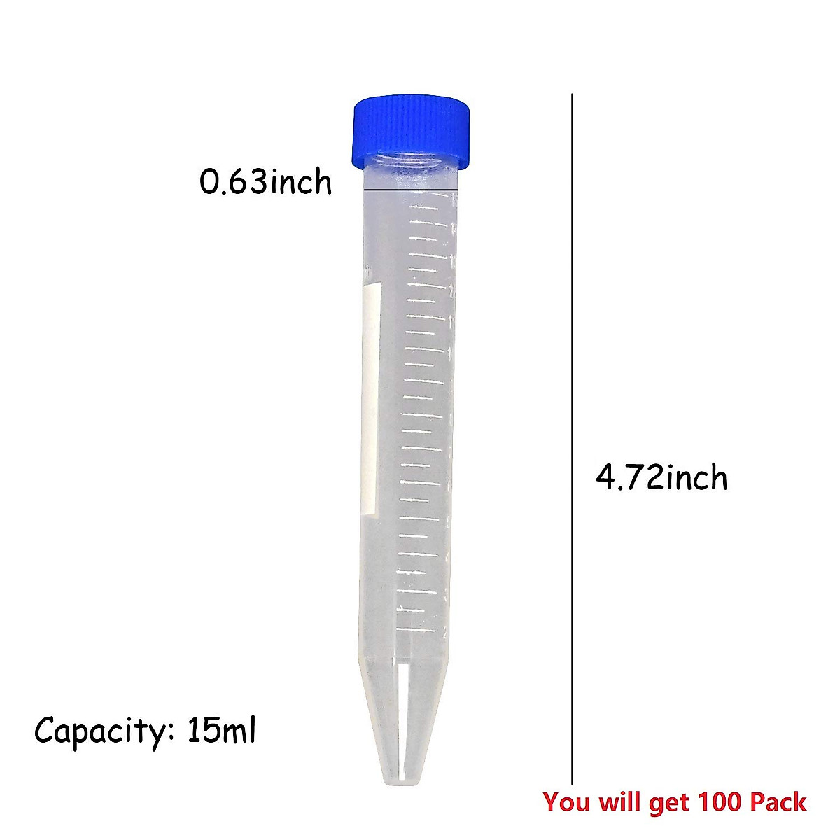 Plastic Centrifuge Tubes, 15ml, Conical Bottom, Graduated Marks, Blue Screw Cap（100 Pack ） by Lucky Seven