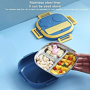 SYCOOVEN Bento Lunch Box, 550 ml Multi Grids Stainless Steel Lunch Box with Leakproof Lid & Spoon, Portable Durable Lunch Container for Kids Adults Toddler, Car, Home, School, Office(blue)