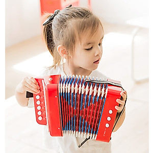 Tosnail Kids Accordion Toy 10 Keys Buttons Control Mini Musical Instruments for Children, Kids, Toddlers, Early Childhood Development - Red