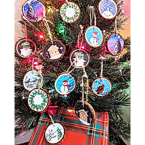 Natural Wood Slices 30 Pcs 3.5-4 Inches Craft Unfinished Wood Kit Predrilled Wooden Rounds with Bark, Wood Circles with Hole, Wood Slices for Crafts Ideal for DIY Projects, Christmas Ornaments