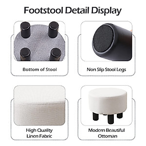 Cpintltr Linen Ottoman Round Footrest Stool Upholstered Step Stool Ottomans Sofa Stool 4 Wood Legs with Anti-Slip Pads Modern Accent Home Decor Suitable for Living Room Bedroom Entryway Grey