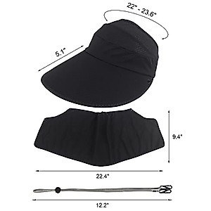 Muryobao Womens Baseball Sun Hat Outdoor Wide Brim UV Protection Foldable Ponytail Mesh Summer Visor Cap with Removable Neck Face Flap for Garden Beach Travel Black