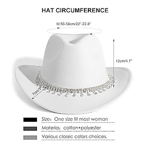 HUDANHUWEI Rhinestone Cowgirl Cowboy Hat Shiny Wide Brim Hat for Party B-White