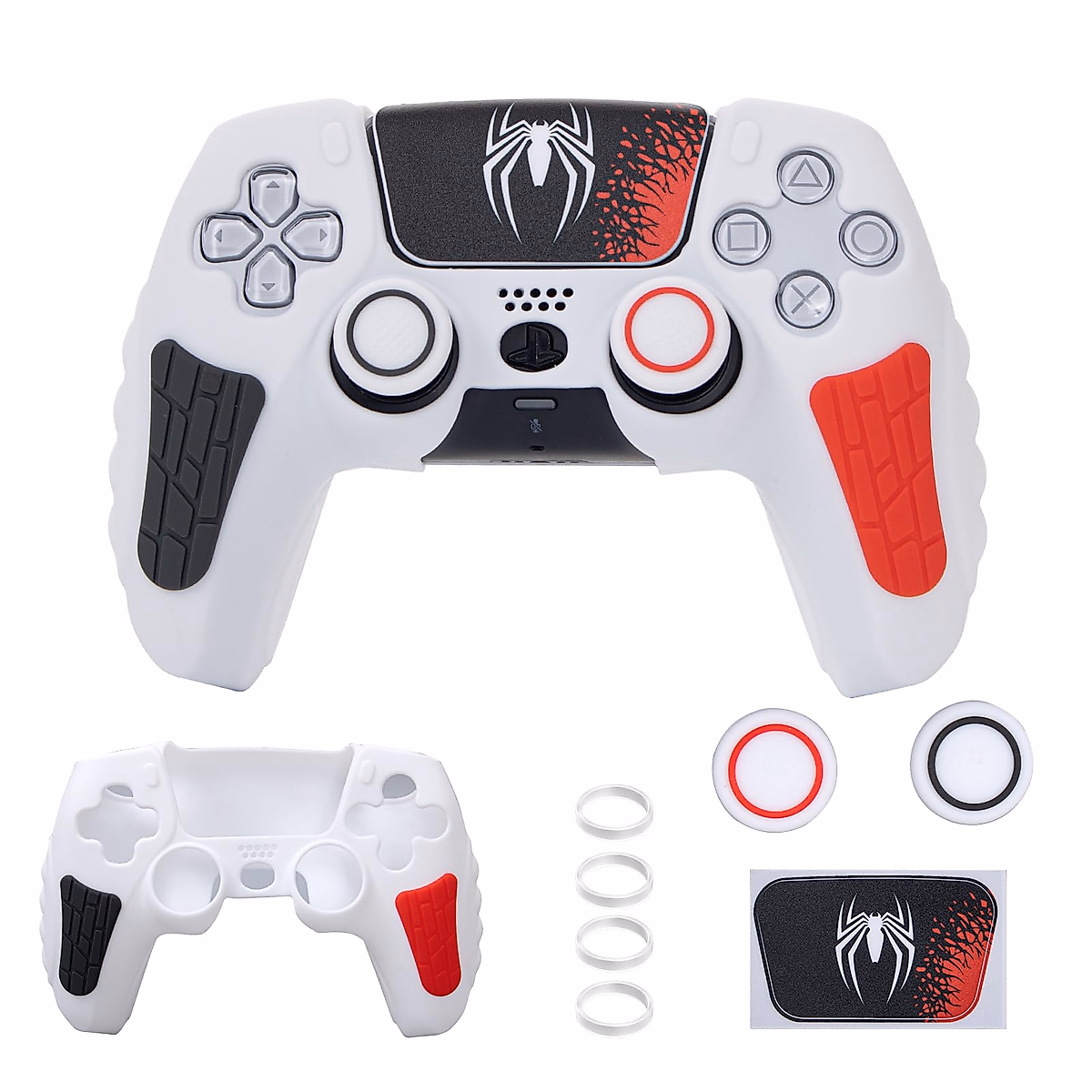 ECHZOVE PlayStation 5 Controller Cover Case, Anti-Slip Silicone Cover Skin for PS5 Wireless Controller with Thumb Grip Caps, Joystick Protectors and Cover Wrap Sticker - White