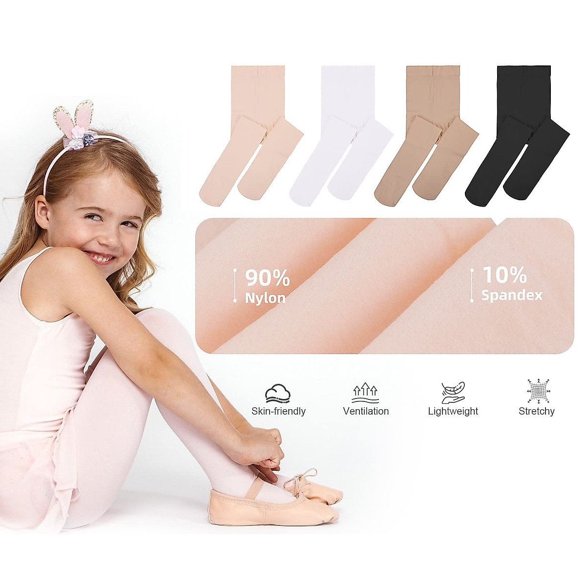 Girls Ballet Dance Tights for Toddler Baby Soft Athletic Leggings Infant Elastic Dance Tights for Girls White 3-6X