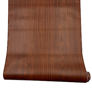 LovingWay 14.7 feet Wallpaper Roll Red Wood Grain Shelf Liner 17.7x177 Inch Self-Adhesive Computer Gaming Desk Lining Paper Christmas New Year Decor