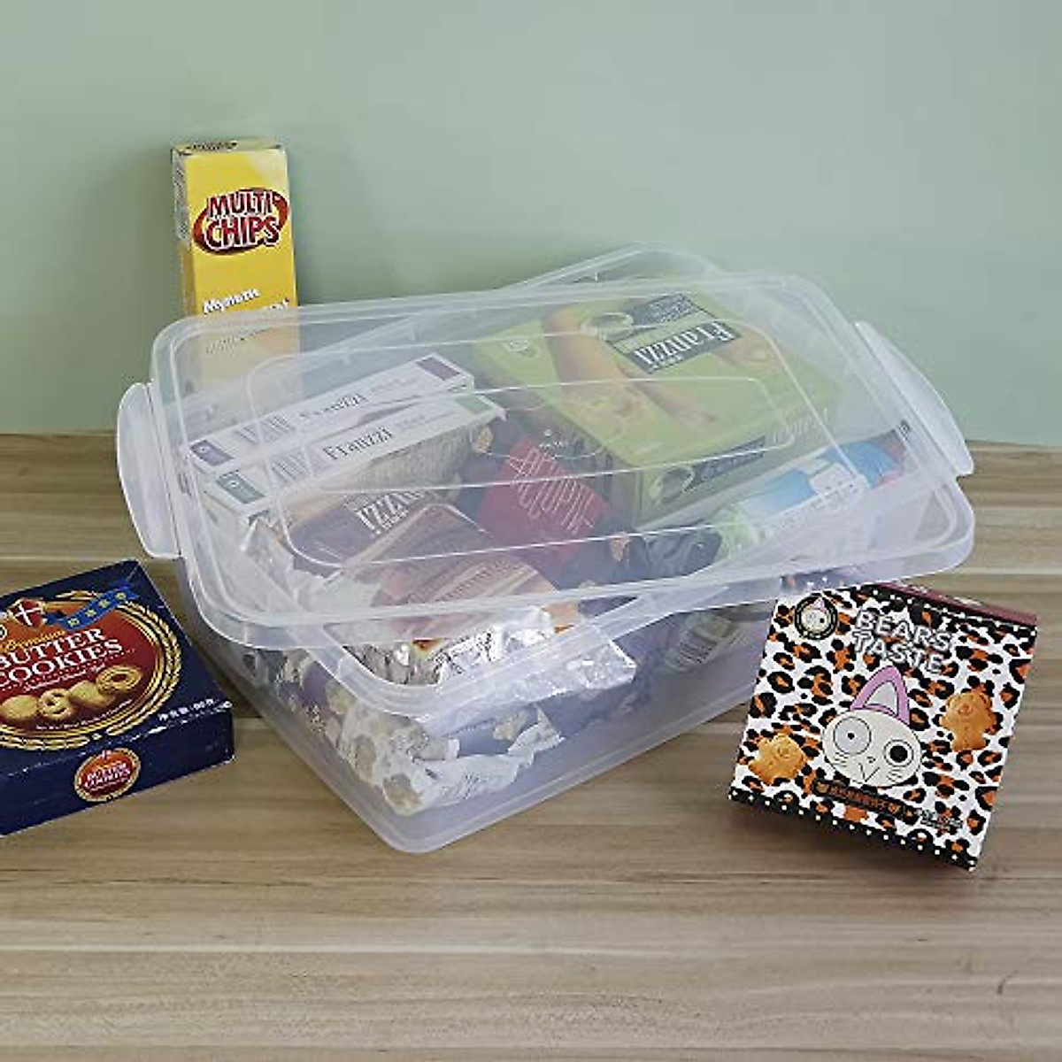 Easymanie Plastic Latching Box, Multi-Purpose 16 Quart Clear Storage Bin, 2 Packs