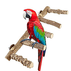 CheeFun Bird Perch: Nature Wood Parrot Stand for Small Animal - Pet Bird Cage Ladder Chew Toys