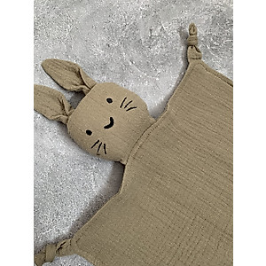 Leyl&Ari Organic Muslin Lovey Blanket | Cotton Bunny Security Blanket for Boys and Girls (Sand)