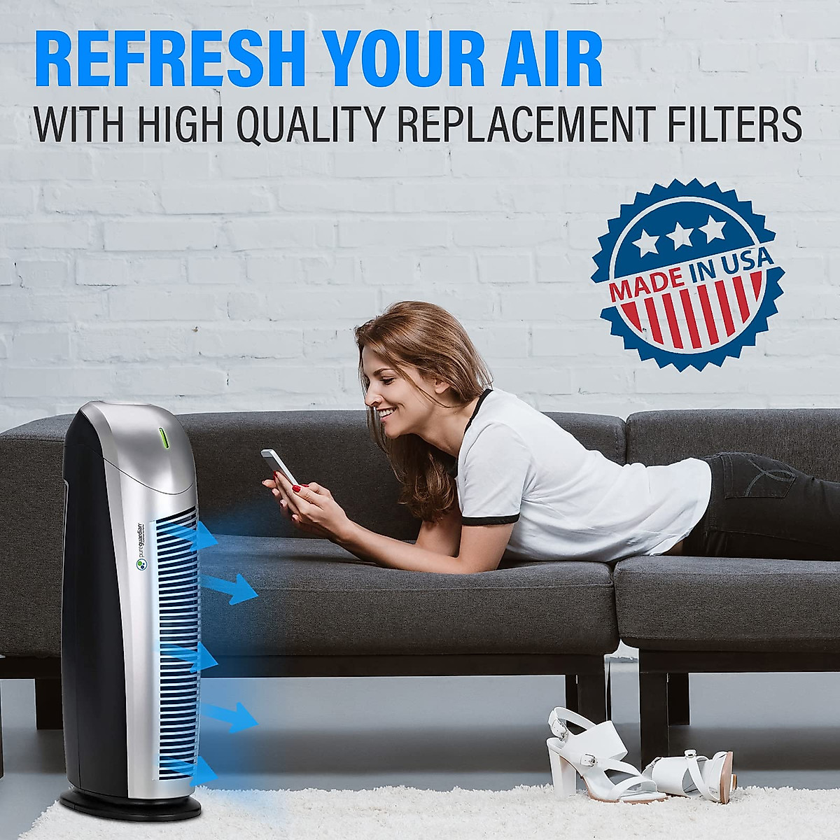 8pk Activated Carbon Replacement Filters Compatible with Germ Guardian FLT4825 HEPA Filter, AC4800 Series, Filter B