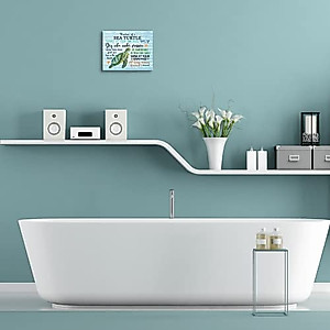 Creoate Bathroom Picture Wall Decor, Framed Wisdom Sea Turtle Green Canvas Art Motivational Artwork for Home Bathroom Wall Art, 12x15 Inches