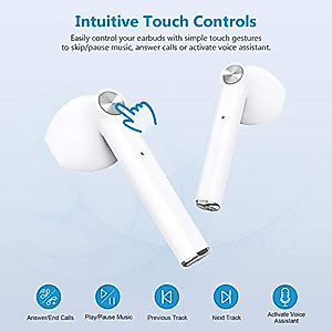 Wireless Earbuds, HSPRO Bluetooth Earbuds Touch Control in-Ear True Wireless Bluetooth Headphones, 20 Hrs Playtime with Charging Case, Hi-Fi Stereo Earbuds with Built-in Mic for Sports Work, White