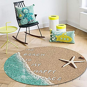 Round Area Rugs 3ft,Summer Coastal Beach Sand Starfish Indoor Throw Runner Circle Rug Entryway Doormat Floor Carpet Pad Yoga Mat for Bedroom Living Room The Beach is My Happy Place
