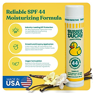 Rubber Ducky - SPF 44 Lip Balm - Moisturizing Vitamin E Sunscreen For Lips - All Season Broad Spectrum UV Protection - Waterproof 80 Minutes - NO-OX Protectant - Clear - Vanilla - 3 Pack