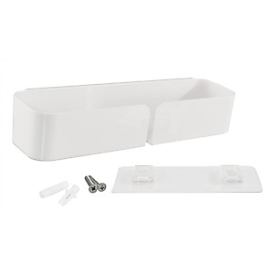 Home-X Floating Wall Organizer with Slit for Phone Charger, Easy Mountable Adhesive Wall Shelf, Wall Organizer for Bedside, Kitchen, or Office, 10" L x 3" W x 2" H, White