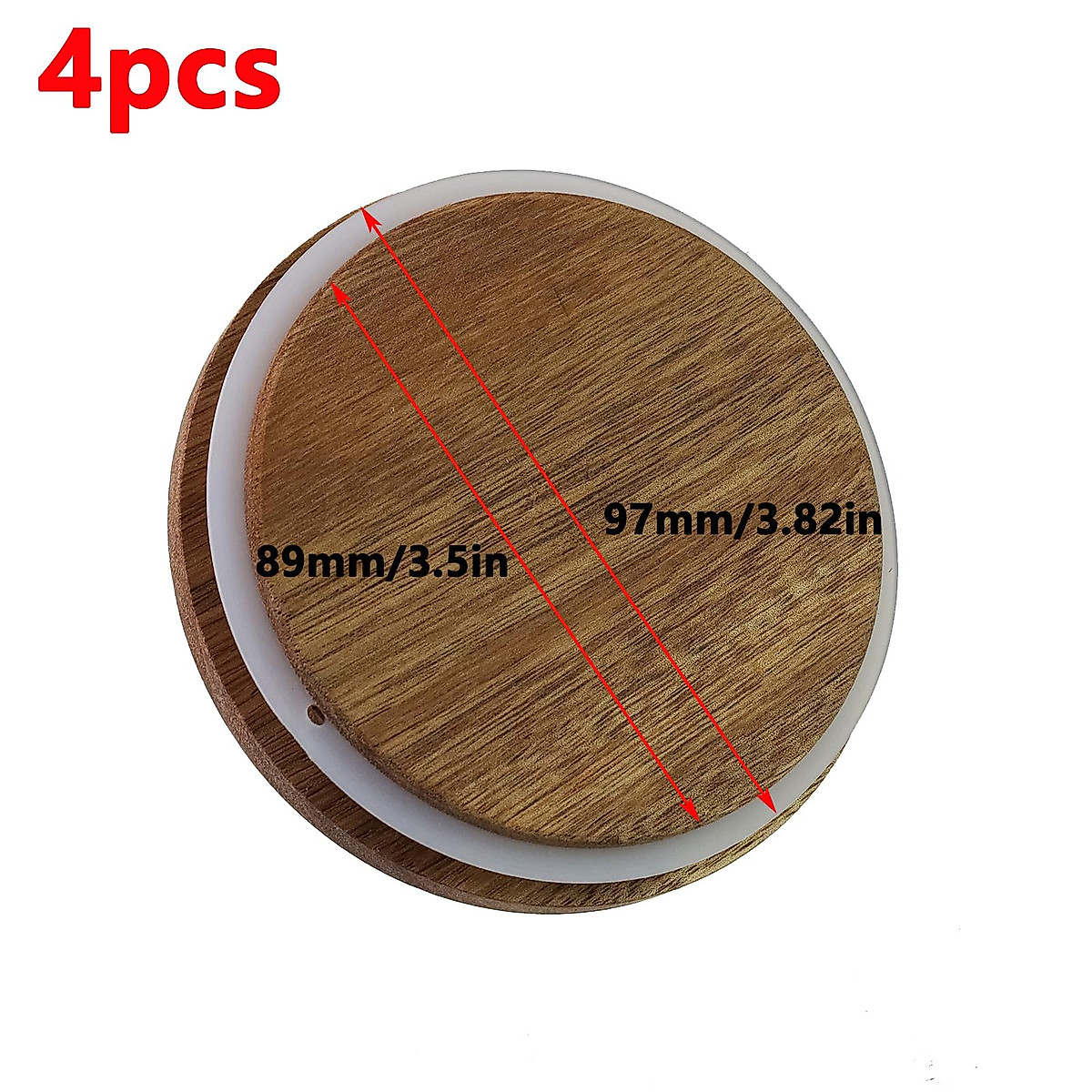 Antrader Wooden Storage Lids,4Pcs 102mm/4 inch Acacia Wooden Storage Canning Ball Jar Lids with Handlle,Wide Mouth Wooden Lids